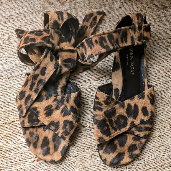 Marion Parke | Shoes | Marion Parke Leopard Print Pony Hair Ankle Tie ...